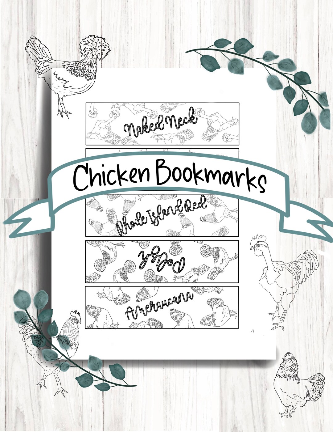 Chicken Bookmark PRINTABLE - Chicken Coloring Page - Chicken Breed ...