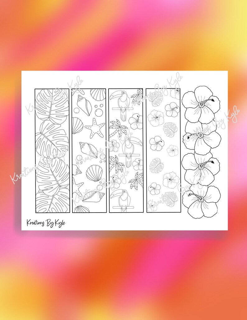 Tropical Summer Coloring Bookmark Beach Coloring Bookmark Printable ...