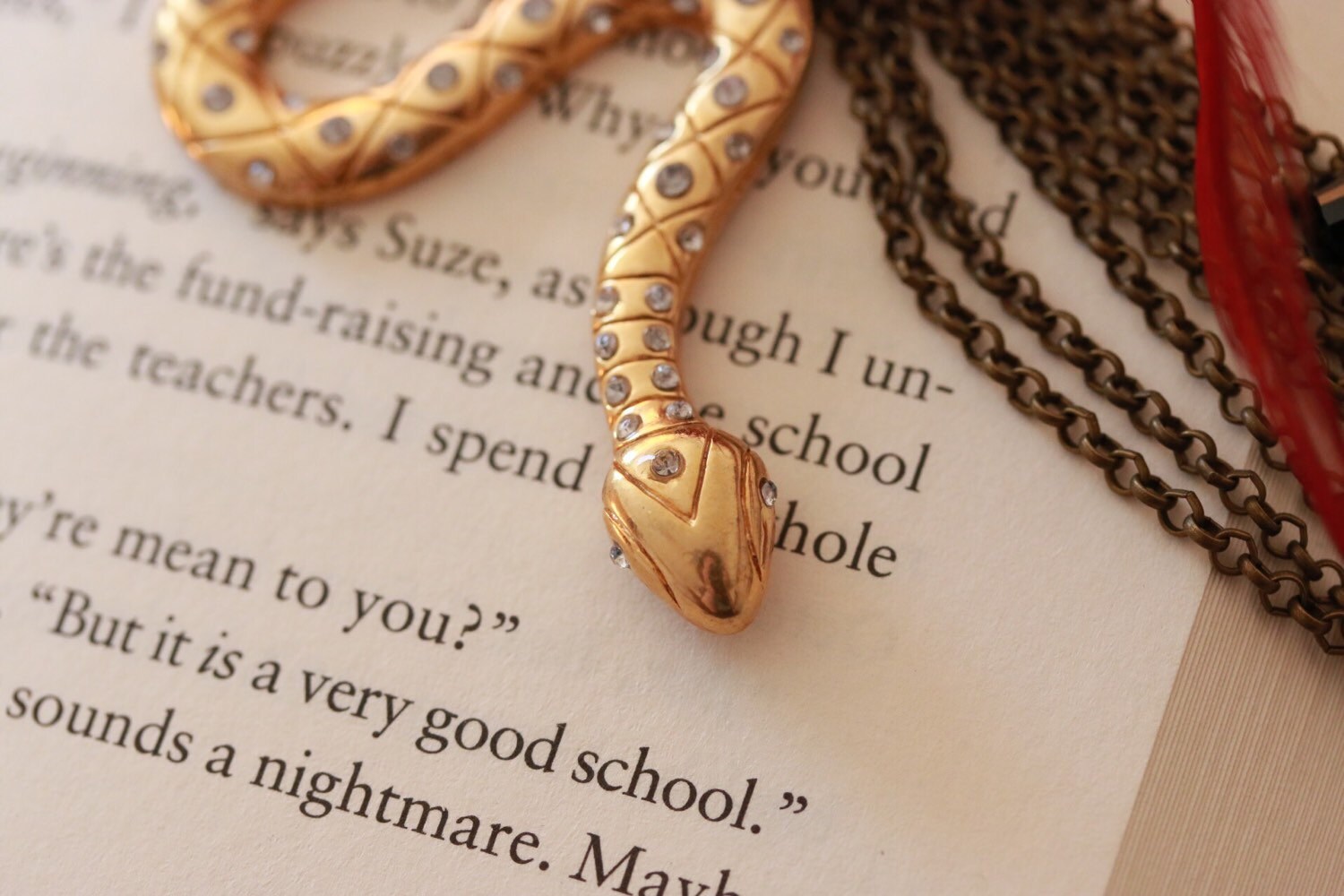 Golden Snake Necklace With Beaded Chain Tassel and Red - Etsy