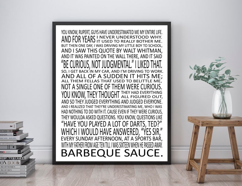 Be Curious Ted Lasso Quote Poster Inspirational Art Speech Etsy