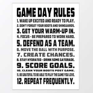 Game Day Rules - Custom Soccer Typography Poster Print | Unframed ...