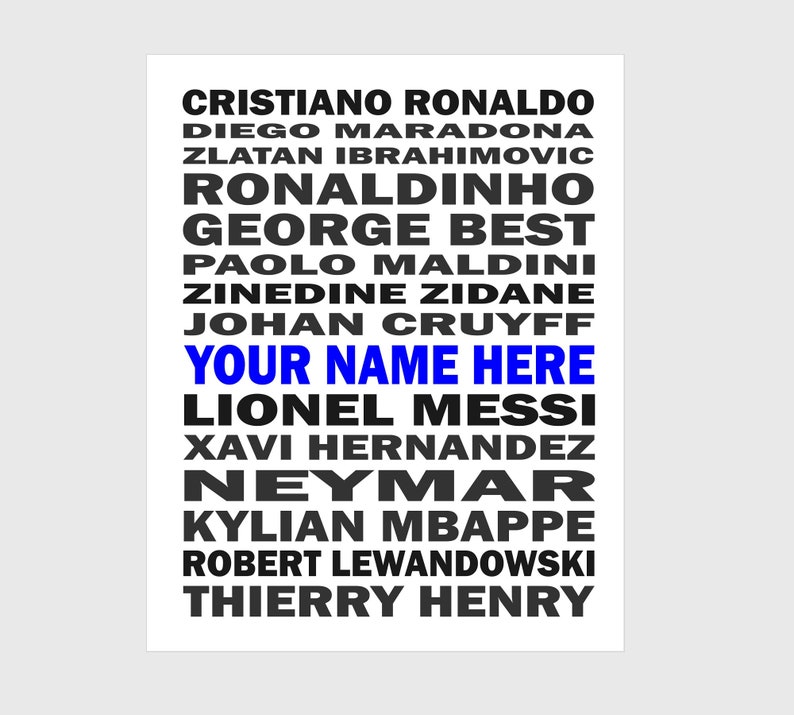 Soccer Legends Boys Poster - Typography | Unframed | Custom Soccer ...