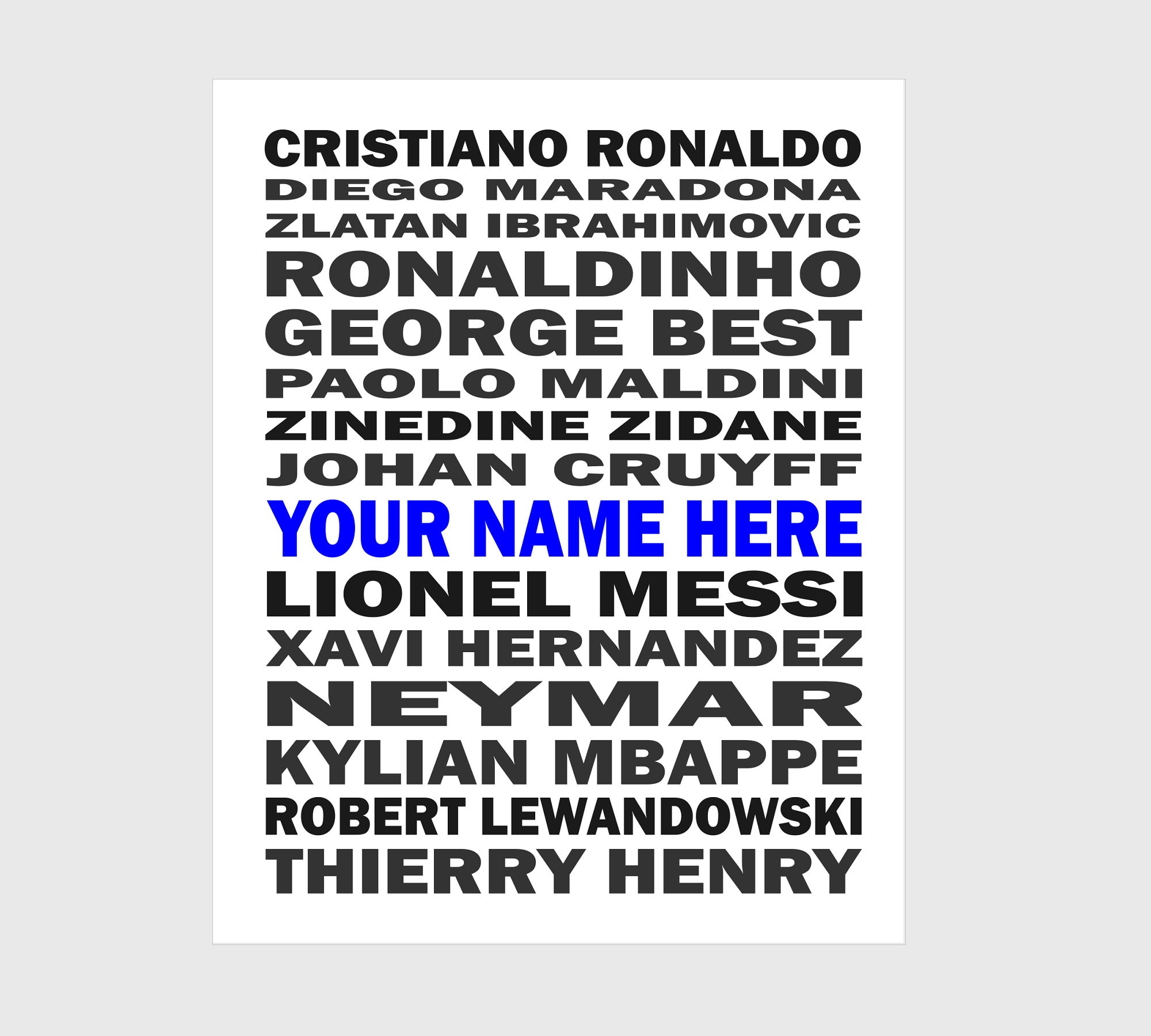 Soccer Legends Boys Poster - Typography | Unframed | Custom Soccer ...