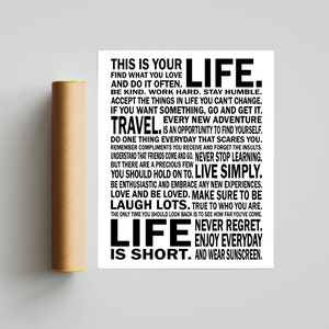 This is Your Life - Motivational Manifesto Poster | Unframed Typography ...
