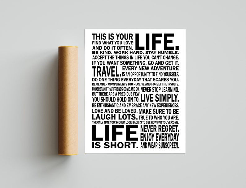 This is Your Life - Motivational Manifesto Poster | Unframed Typography ...