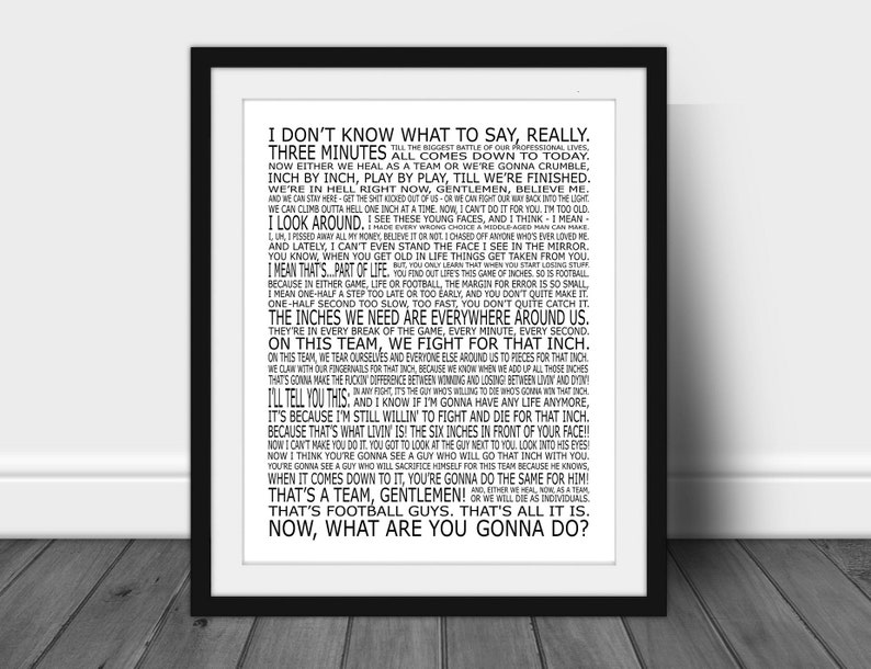 Inch by Inch Any Given Sunday Speech Al Pacino Any Given - Etsy UK