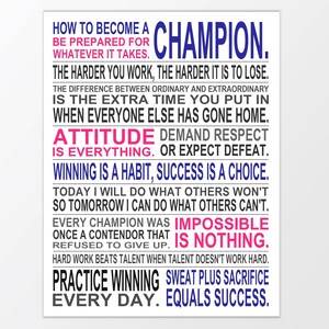 Be A Champion - Original Manifesto Poster | Sports Inspiration | Sports ...