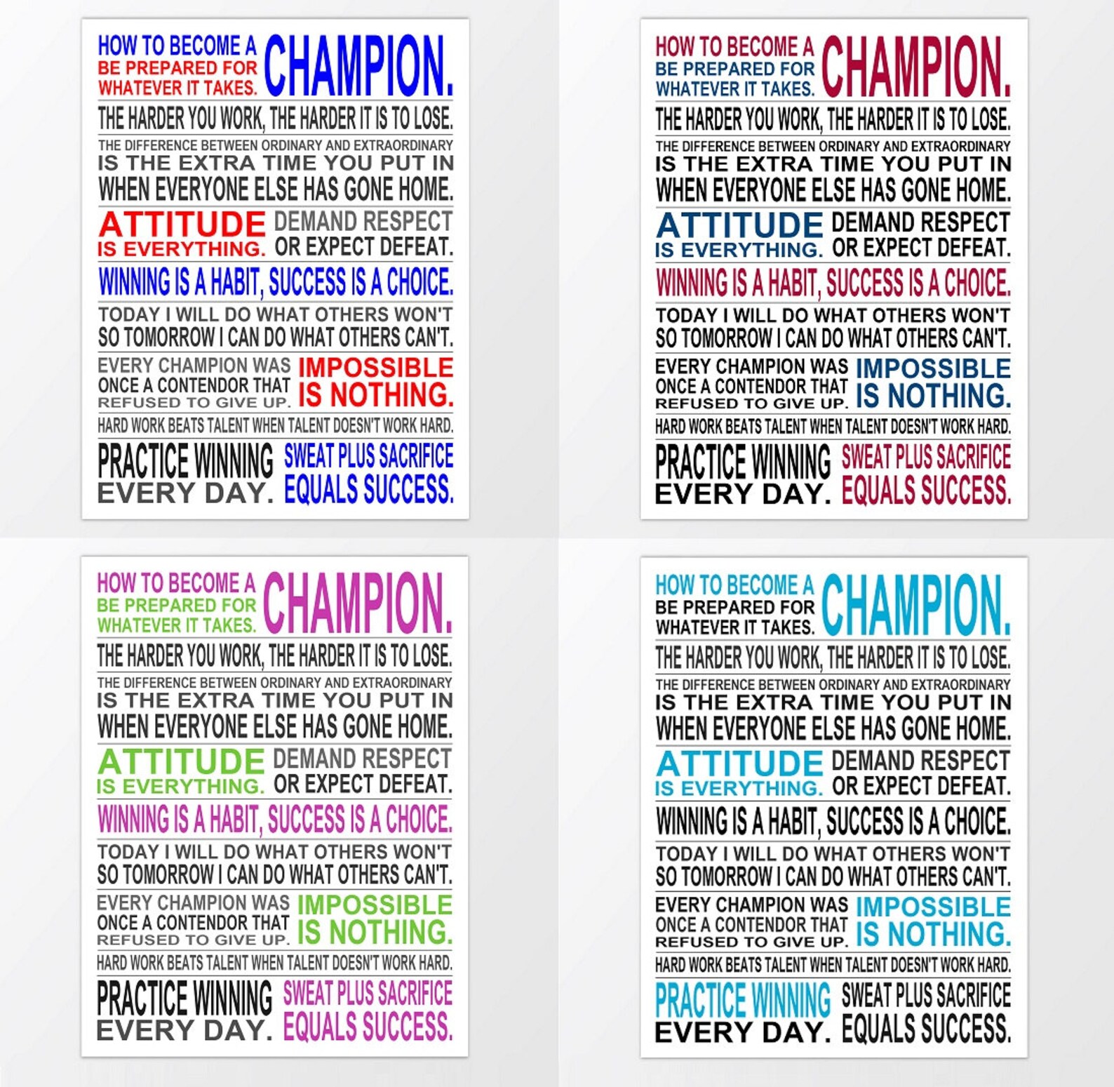 Be A Champion - Original Manifesto Poster | Sports Inspiration | Sports ...