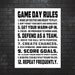 Game Day Rules - Custom Soccer Typography Poster Print | Unframed ...