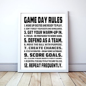 Game Day Rules - Custom Soccer Typography Poster Print | Unframed ...