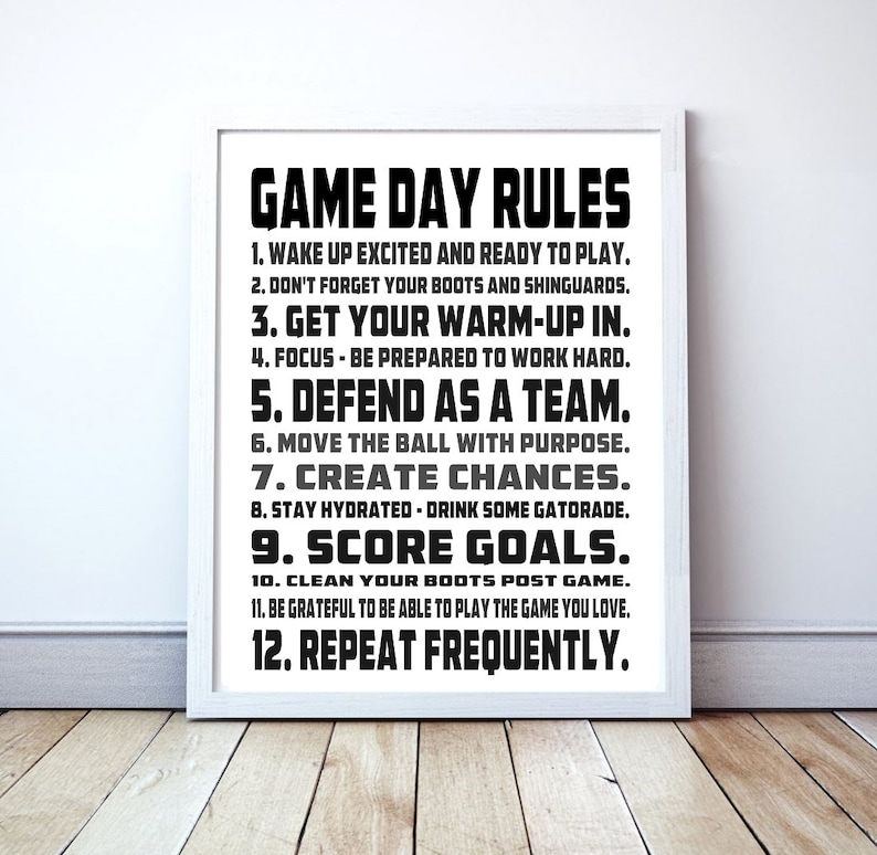 Game Day Rules - Custom Soccer Typography Poster Print | Unframed ...