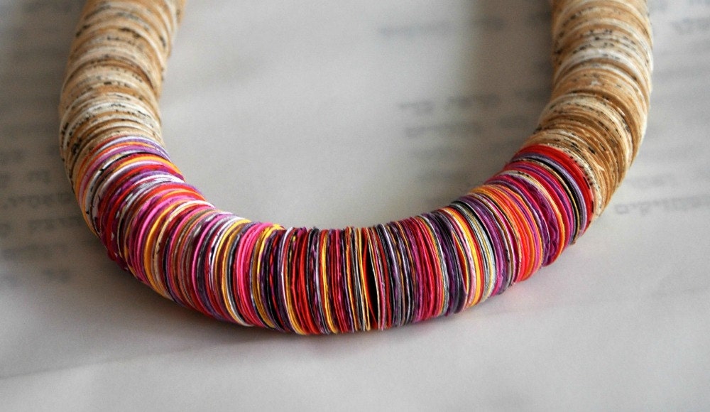Colorful Necklace, Paper Bead Necklace, Unique Statement Necklace ...