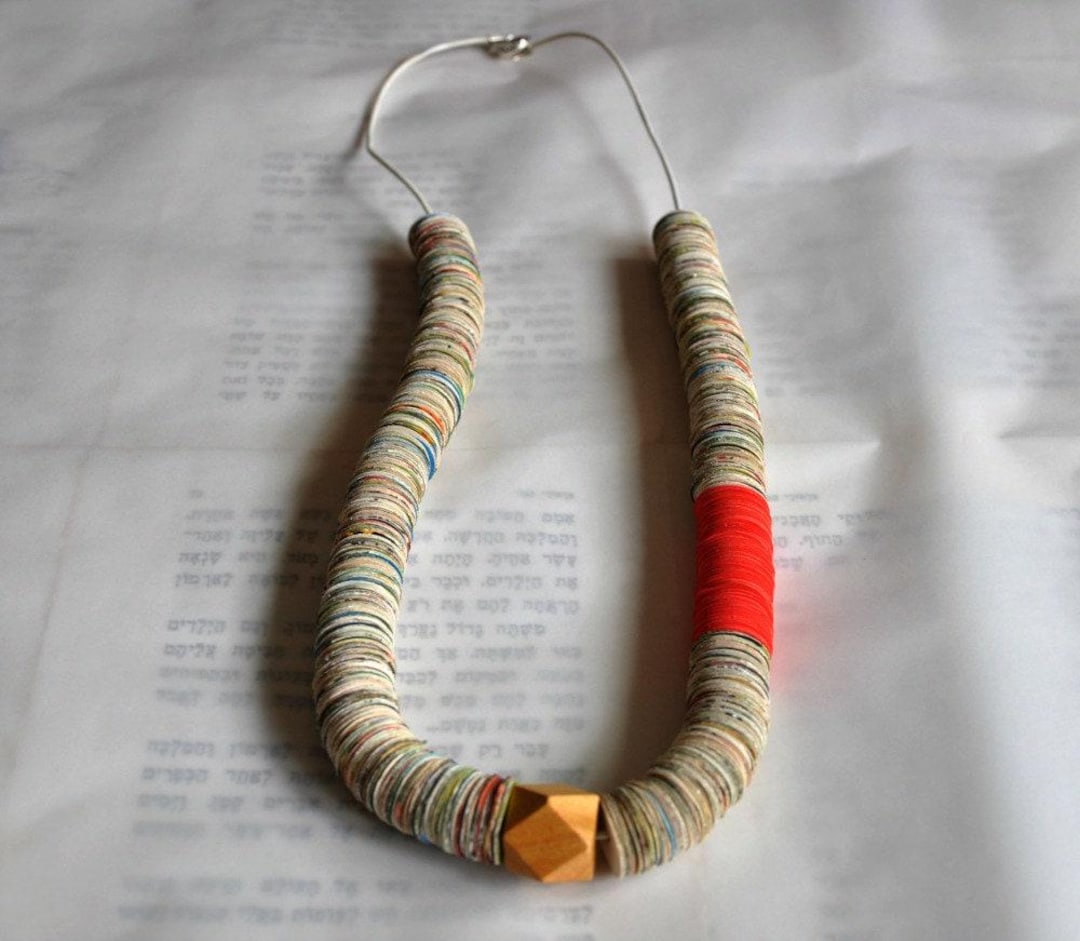 Repurposed Book Page Necklace With Wooden Beads, Recycled Paper ...