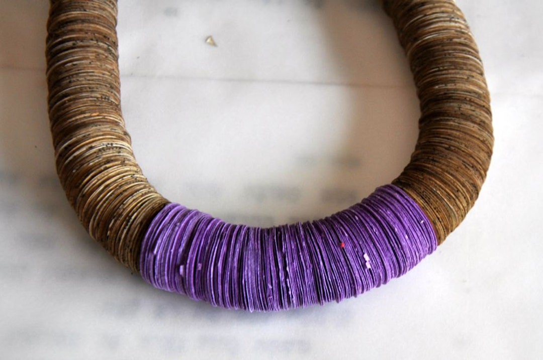 Purple Paper Necklace, Book Paper Jewelry, Book Paper Necklace ...
