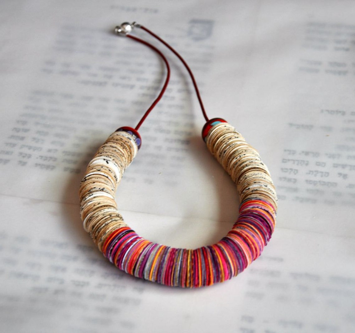 Colorful Necklace Paper Bead Necklace Unique Statement - Etsy