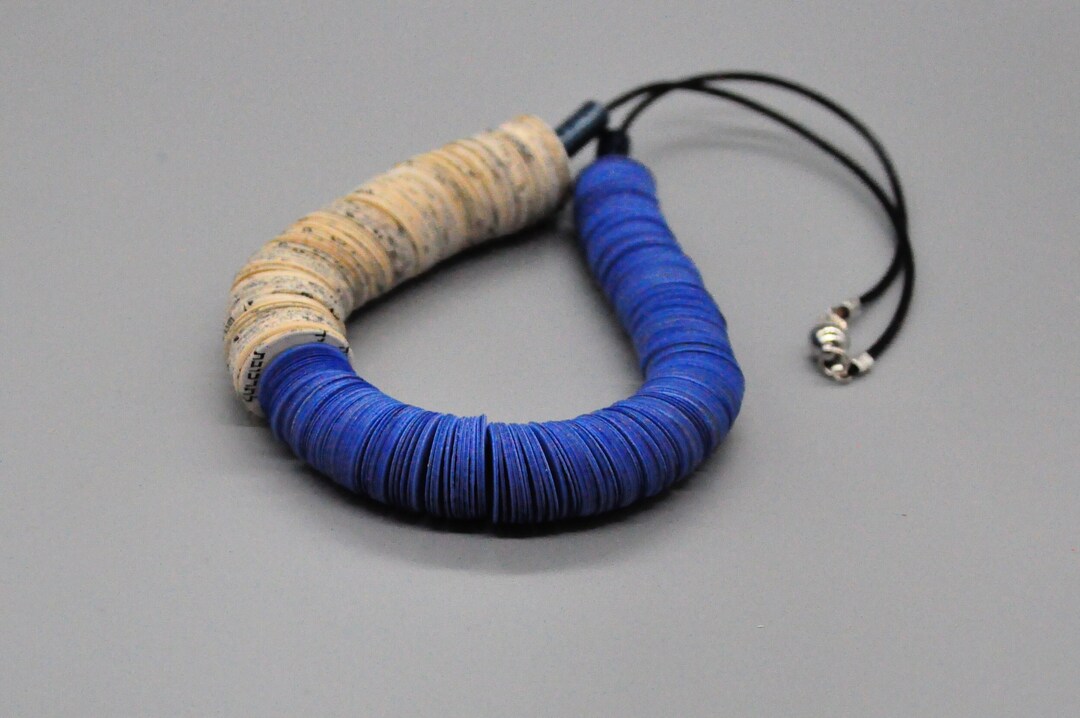 Bohemian Blue Paper Bead Statement Necklace Unique Handcrafted Jewelry ...
