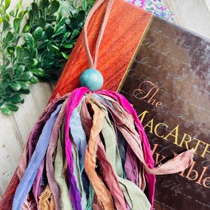 Boho Leather Cork Sari Silk Tassel Bookmark/bookmark/floral Bookmark ...