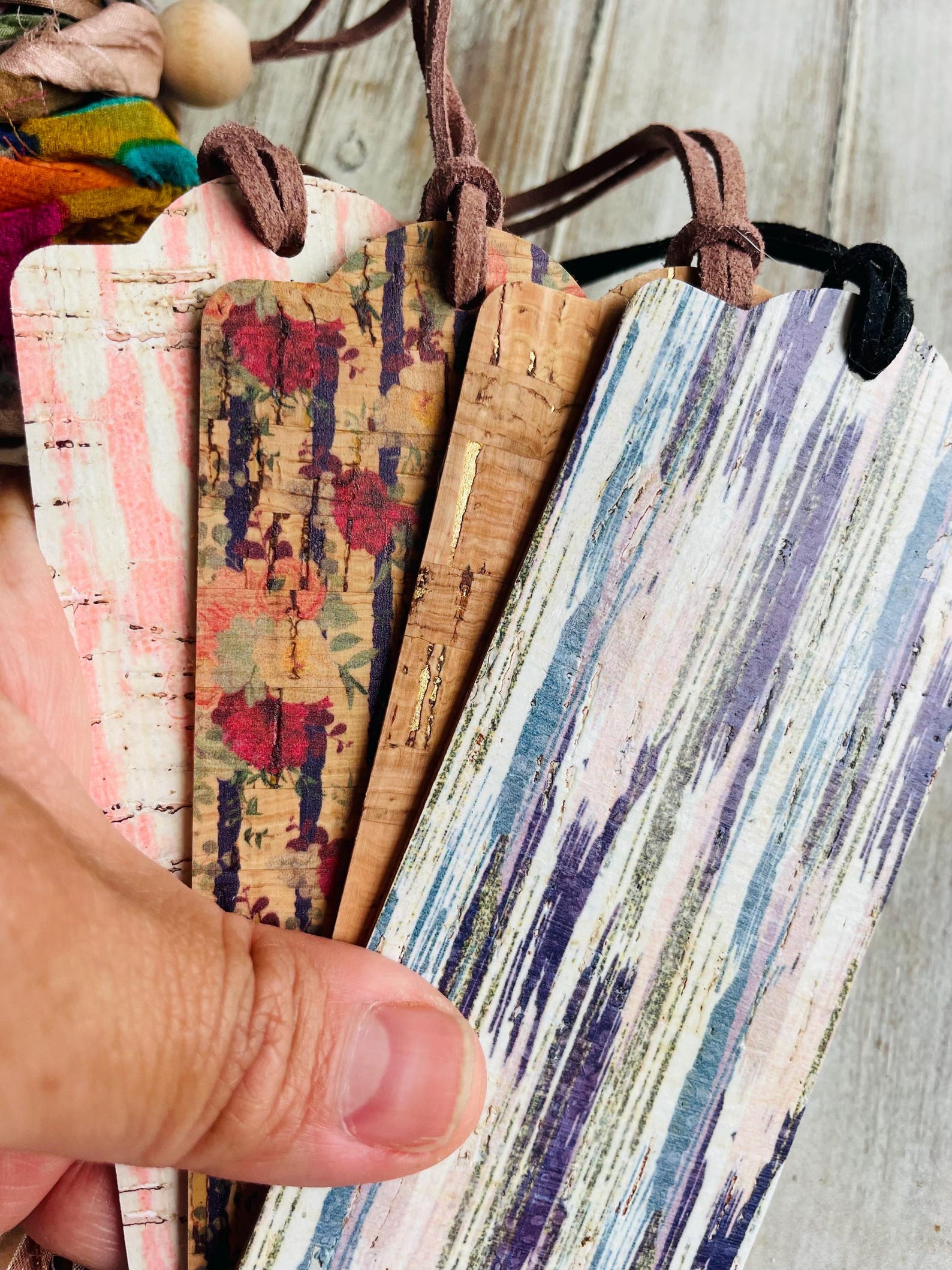Boho Leather Cork Sari Silk Tassel Bookmark/bookmark/blue Cork Bookmark ...