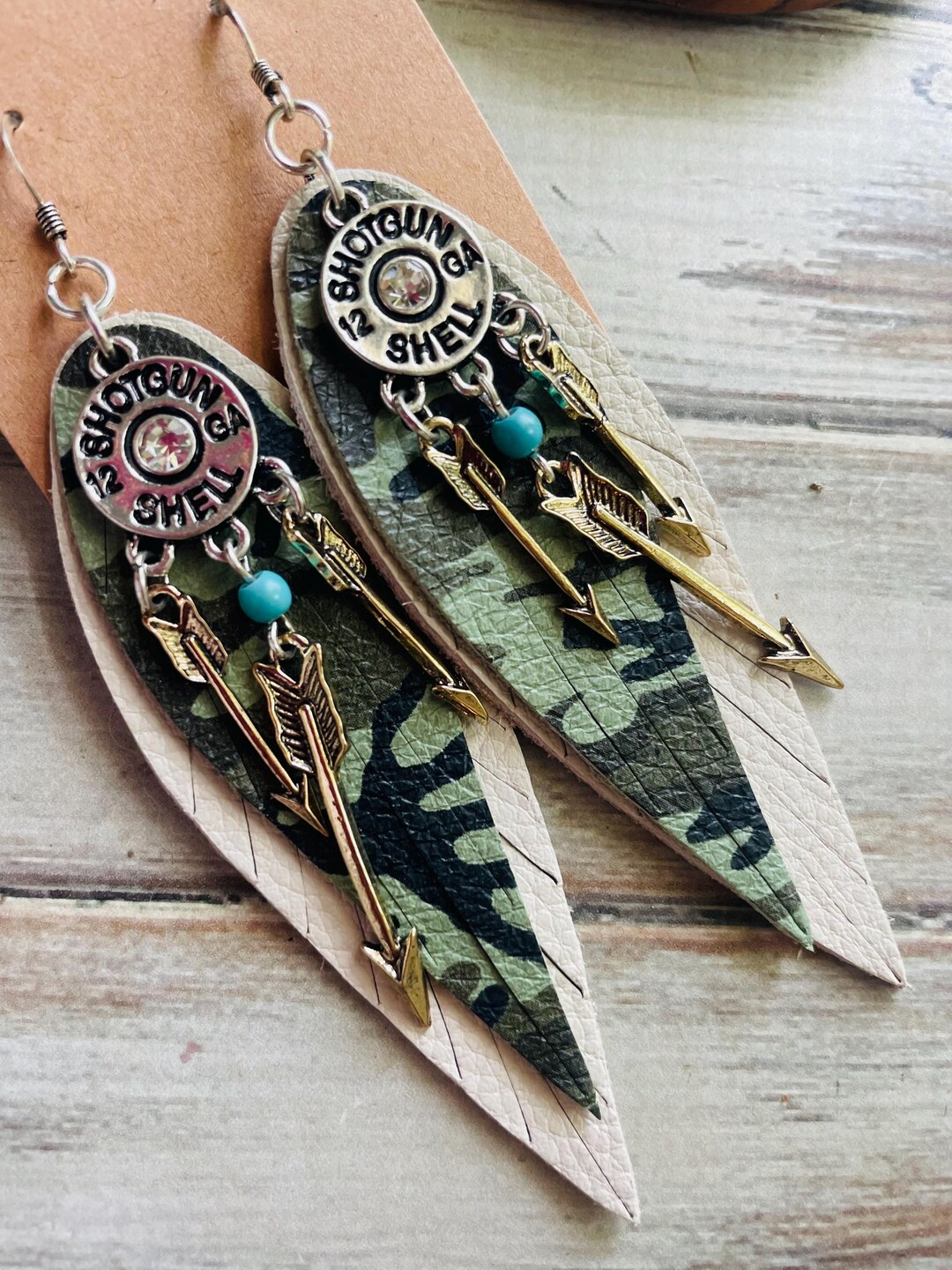 Camo Feather Fringe Casing Arrow Charm Earring/camo Earring/army Camo ...