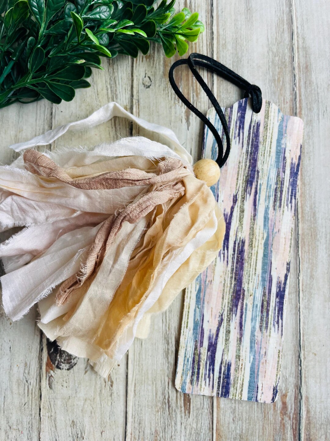 Boho Leather Cork Sari Silk Tassel Bookmark/bookmark/blue Cork Bookmark ...