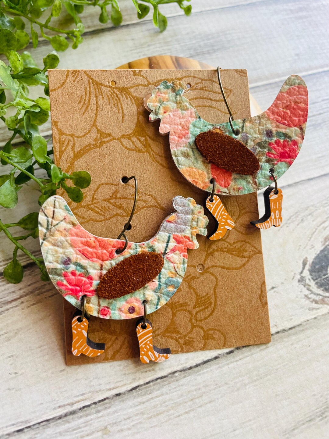 Chicken Boots Cork Leather Earring/chicken Earring/chicken Dangle ...