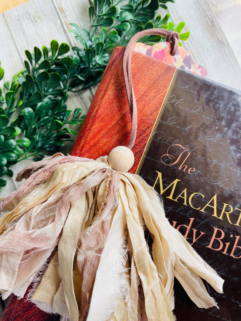 Boho Leather Cork Sari Silk Tassel Bookmark/bookmark/pink Bookmark/bead ...