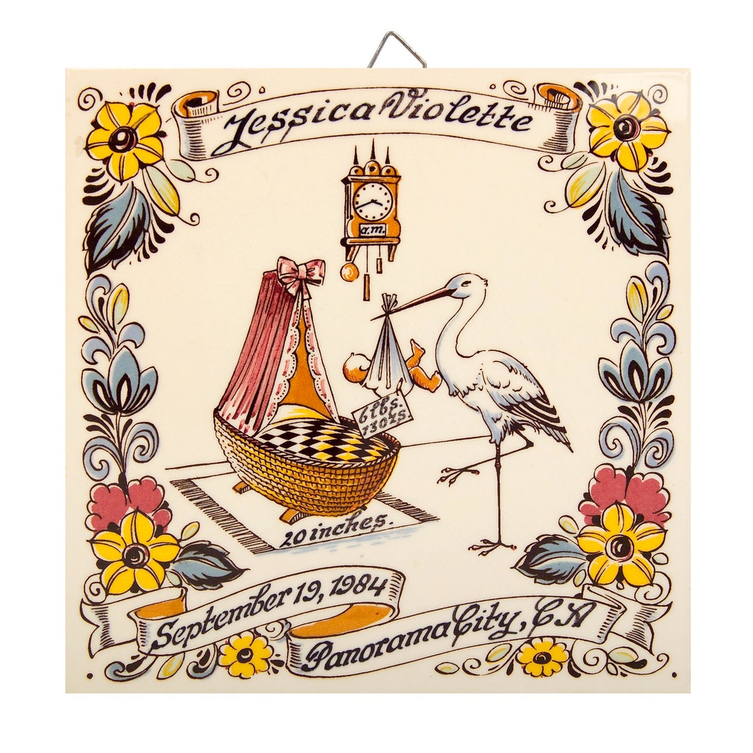 Personalized Delft Birth Tile | Handcraft New Baby Keepsake - Etsy