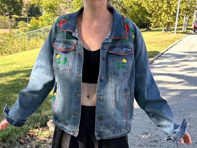 Hand Embroidered Denim Jacket 3x - Etsy