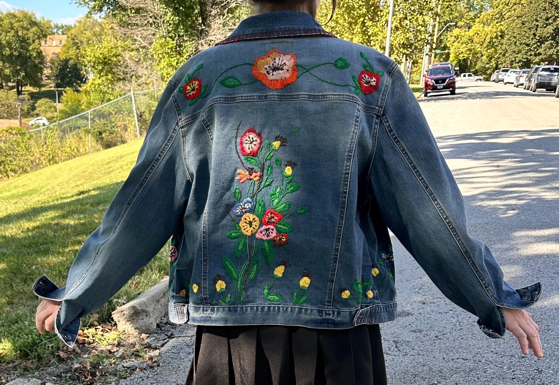 Hand Embroidered Denim Jacket 3x - Etsy