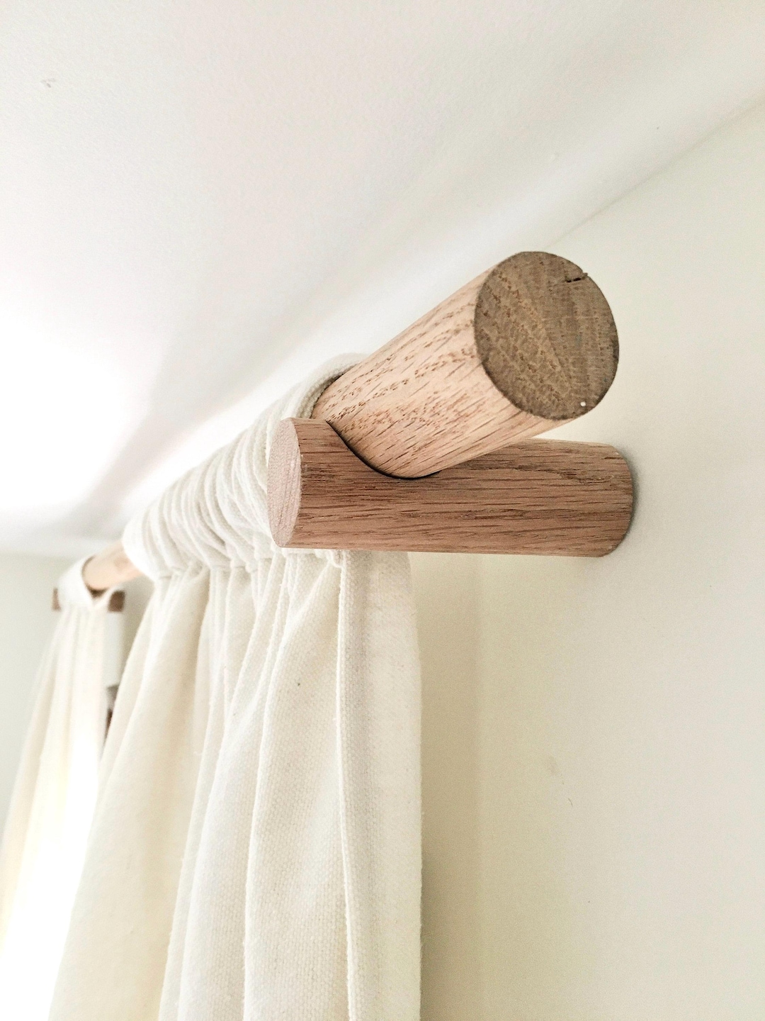 85" - 140” Solid Wood Curtain Rod Set, Solid Oak, Natural - Etsy