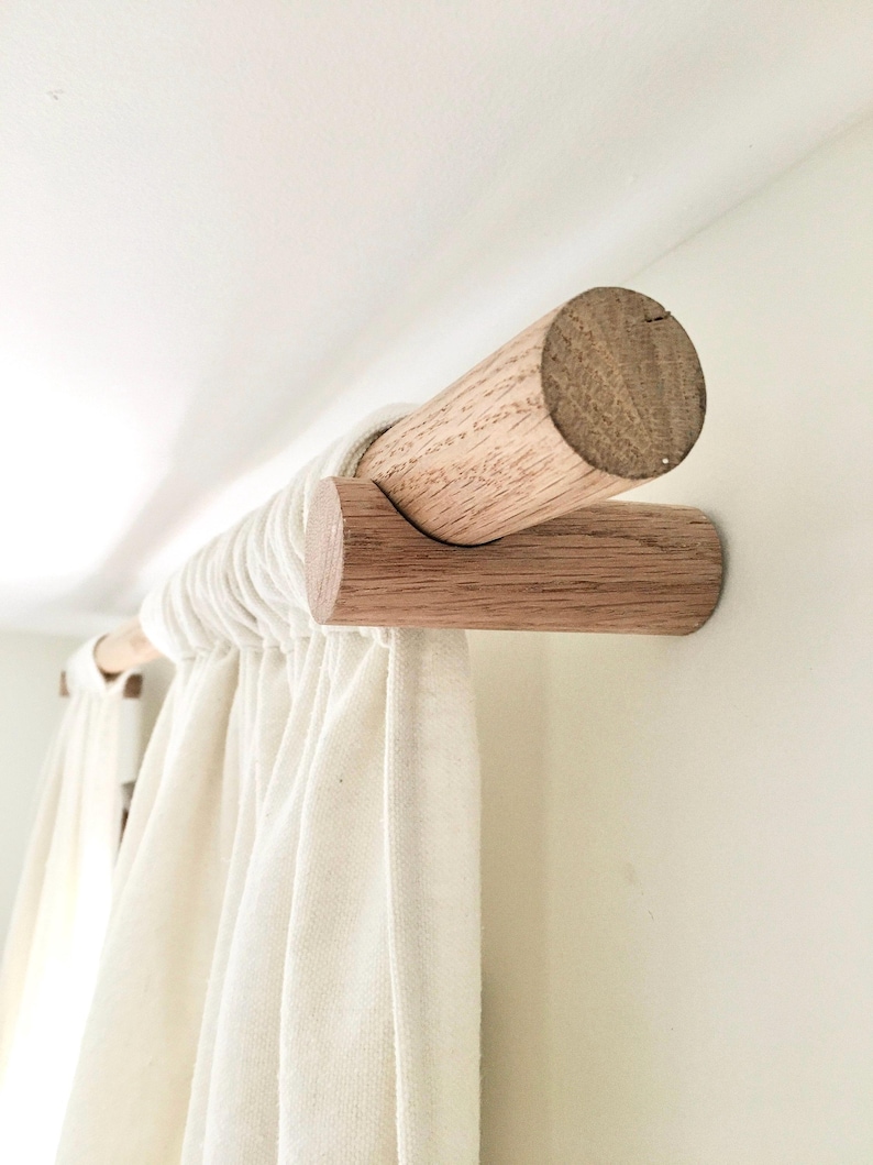 48”- 84” Solid Wood Curtain Rod Set, Solid Oak, Natural - Etsy