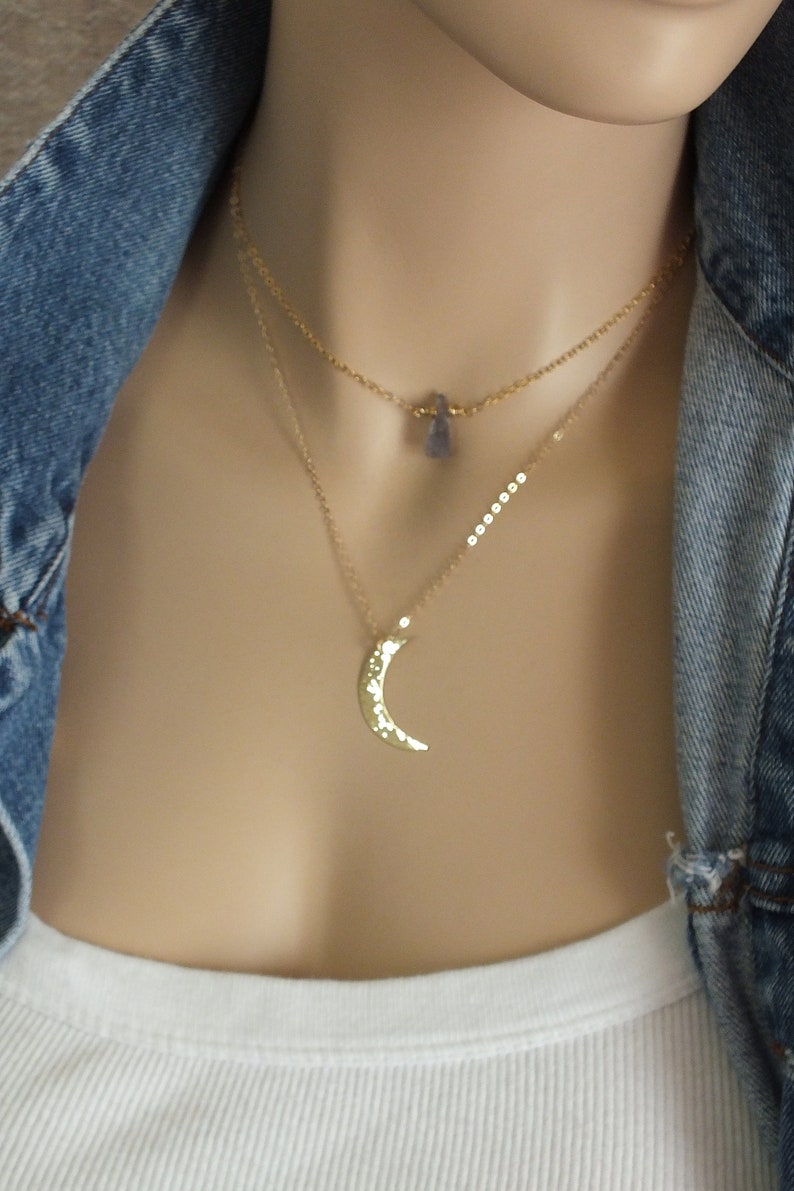 14k Solid Gold Crescent Moon Pendant Necklace14k Solid Yellow Etsy