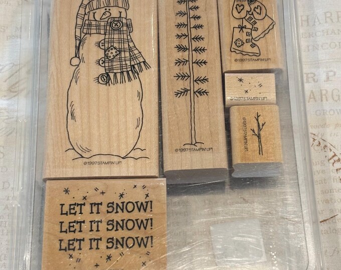 Let It Snow Stampin up Stamps, Rubber Set, Like New, Snow Man, Wooden ...