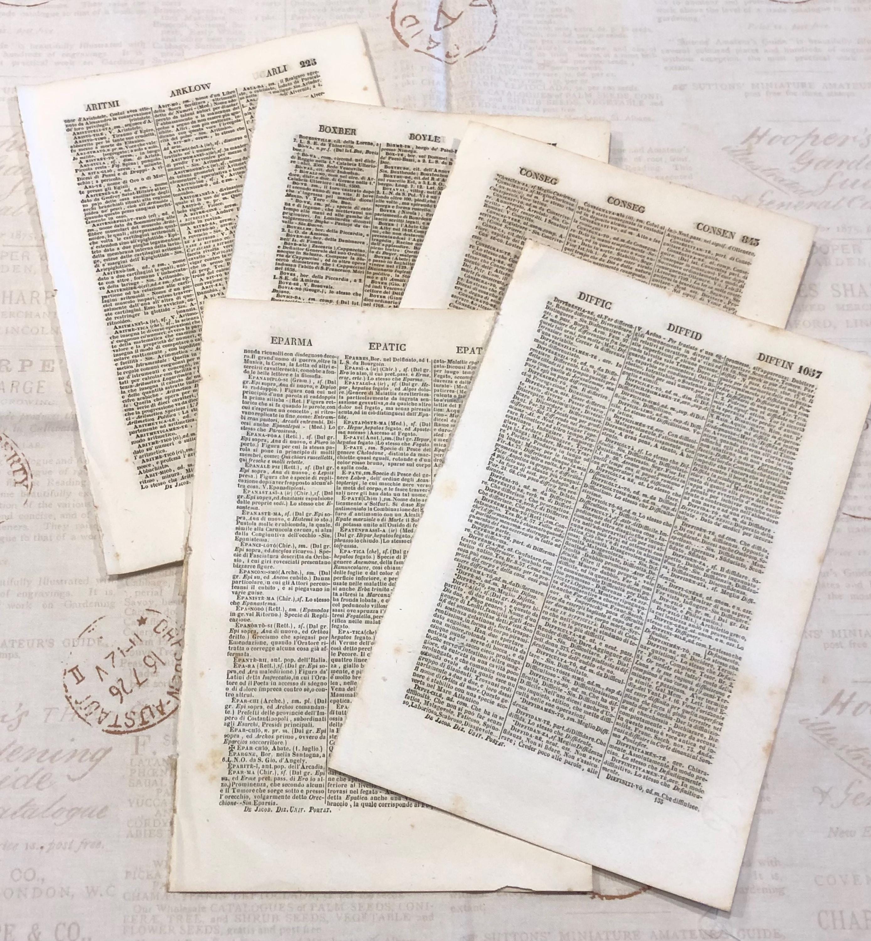 1843 Italian Dictionary Pages: Ephemera for Junk Journals, Rag Paper ...