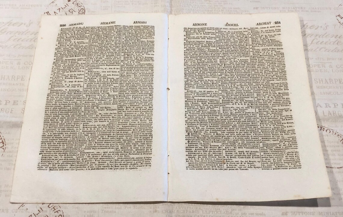 1843 Italian Dictionary Pages: Ephemera for Junk Journals, Rag Paper ...