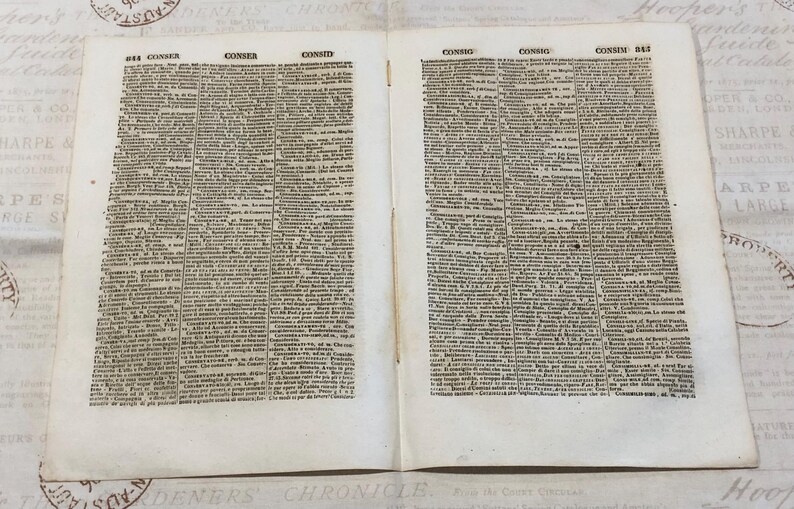 1843 Italian Dictionary Pages: Ephemera for Junk Journals, Rag Paper ...
