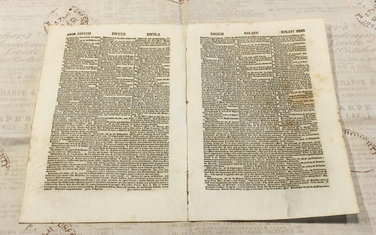 1843 Italian Dictionary Pages: Ephemera for Junk Journals, Rag Paper ...