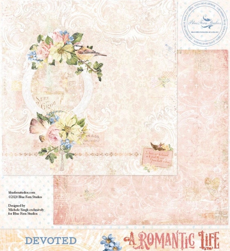 A Romantic Life Blue Fern Studio Paper Pack 10 Sheets Double - Etsy