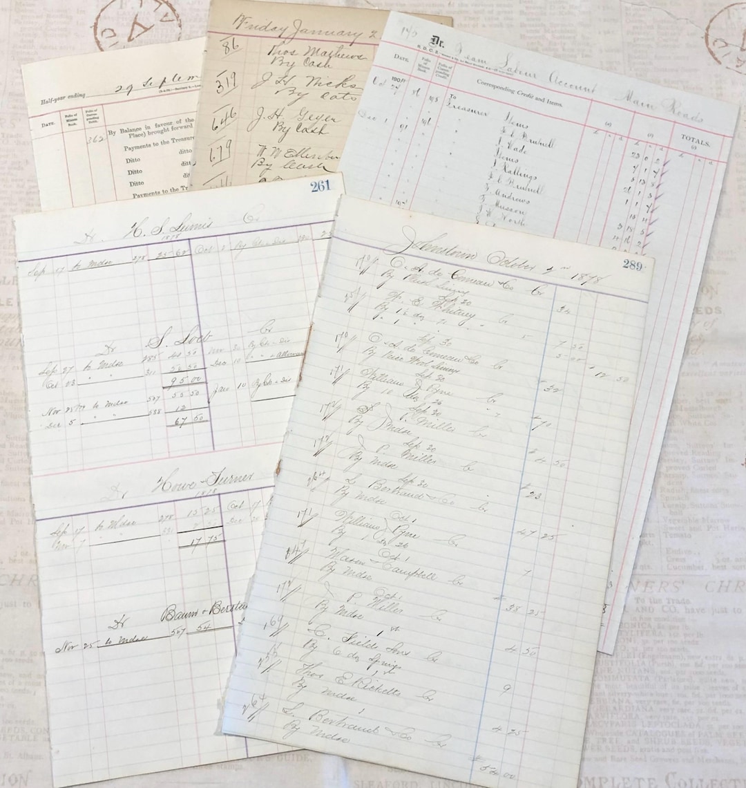 Late 1800's-1905 Ledger Paper Bundle for Junk Journalling, Collaging ...
