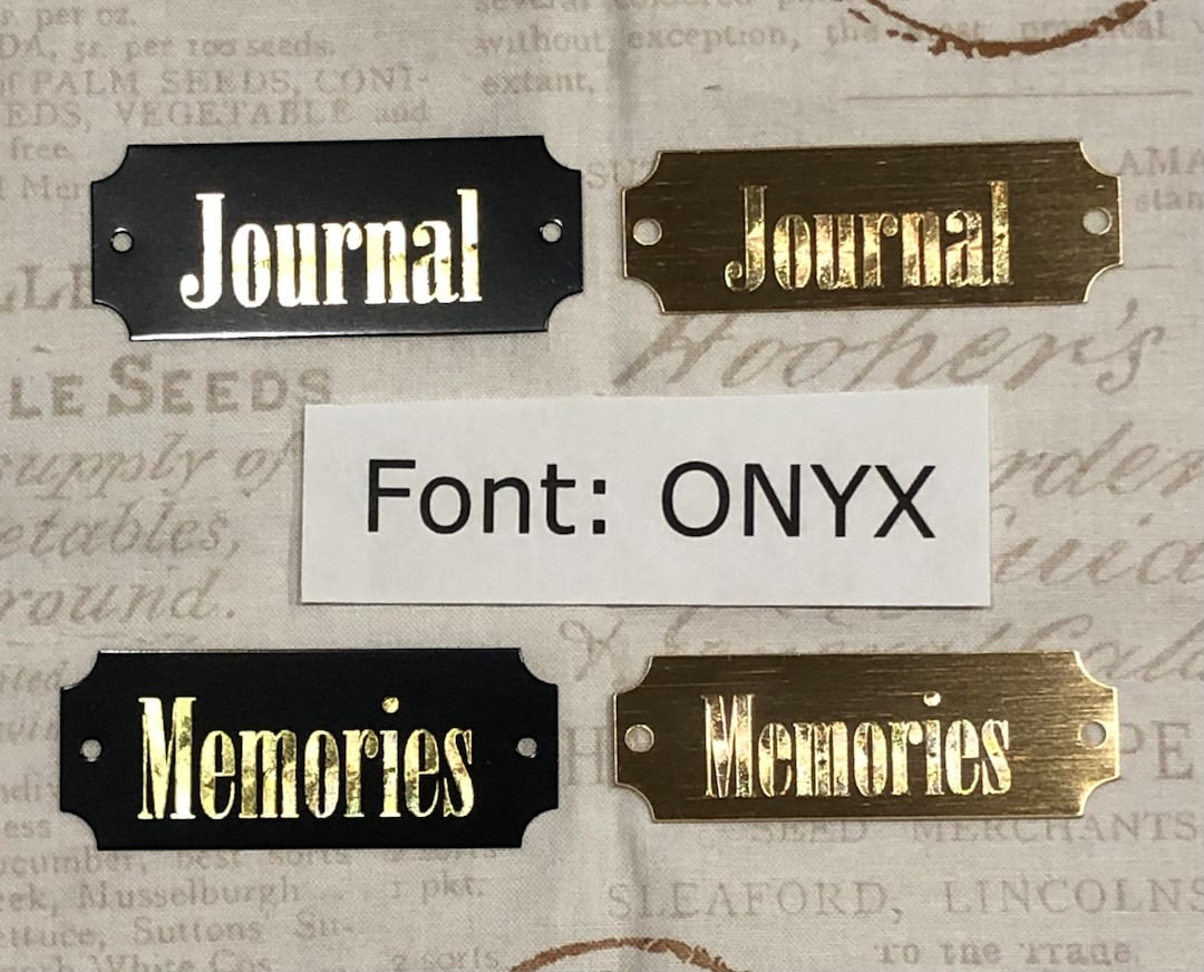 Metal Engraved Bookplate for Journal, Diary, Memory Keeping, ONYX Font ...