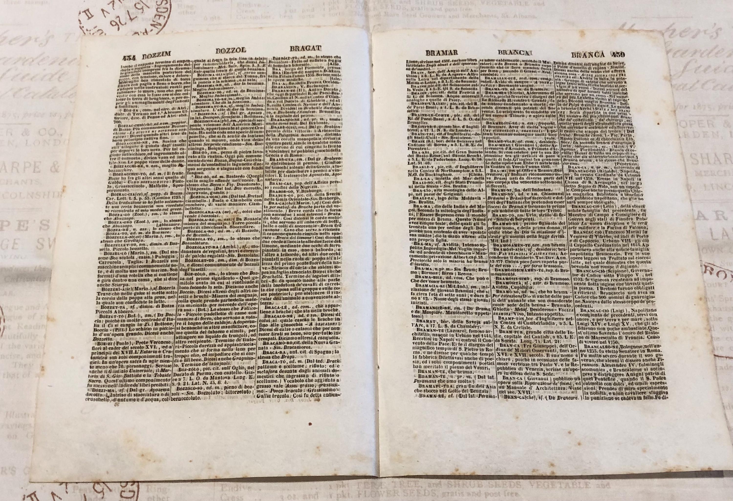 1843 Italian Dictionary Pages: Ephemera for Junk Journals, Rag Paper ...