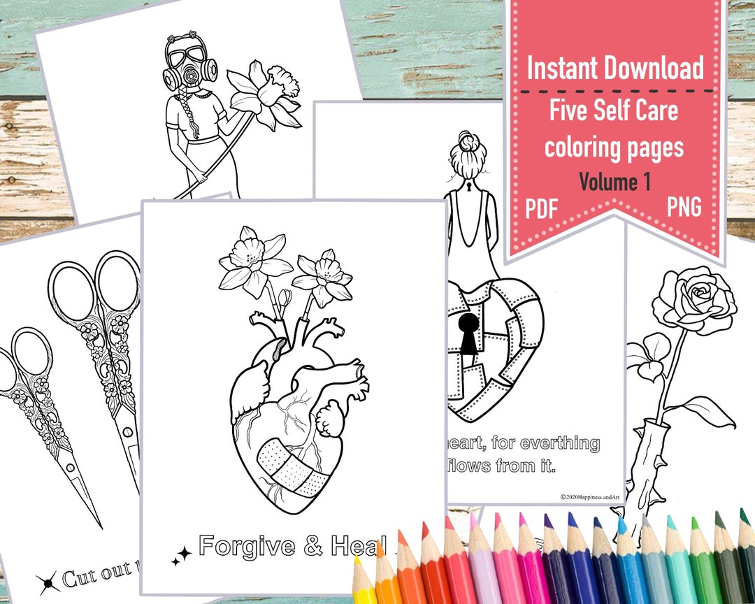 Self Care Coloring Sheets Digital Download PDF PNG - Etsy