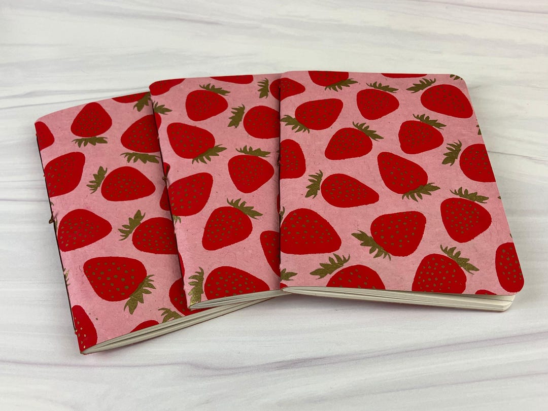 Set of Three Lined Notebooks With Strawberry Softcover Design - Etsy
