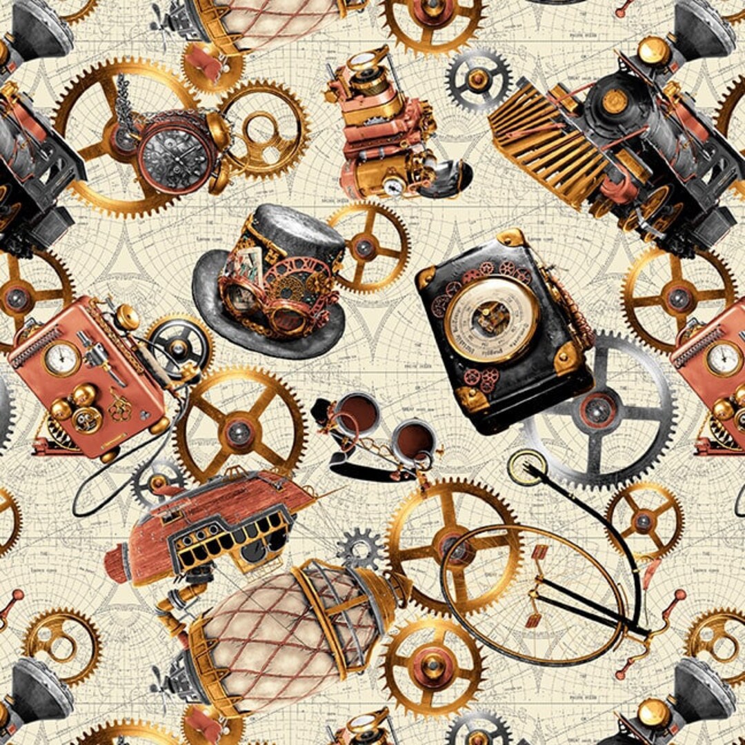 Time Travel 3020-41 Steampunk Motifs Blank Quilting Urban Essence ...