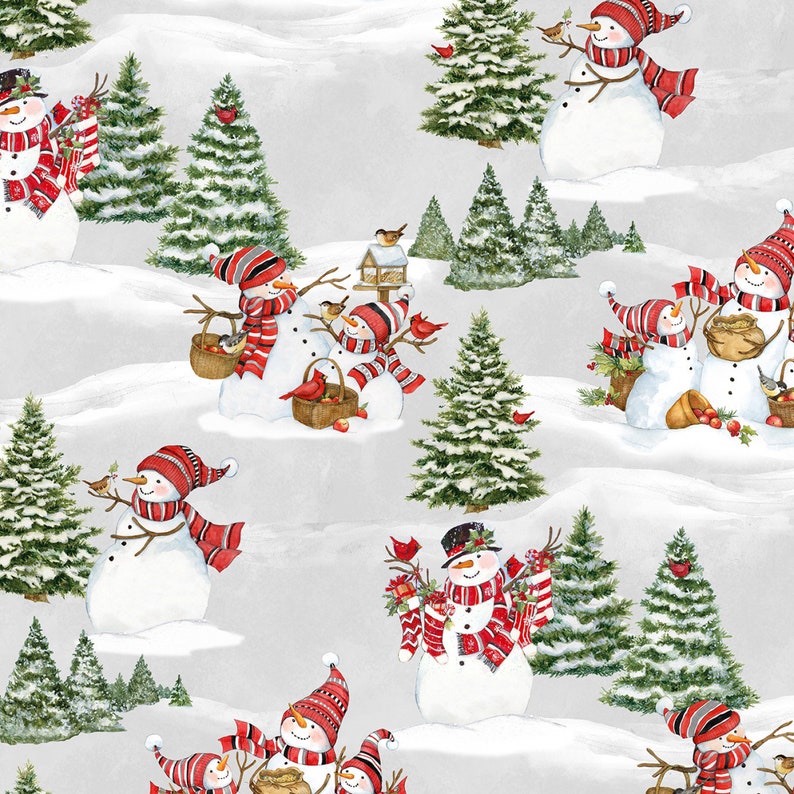 Snowman Fabric Frosty Frolic Susan Winget Light Gray Scenic 39855-917 ...