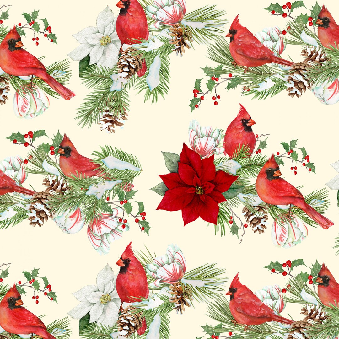 Cardinal Cozy - Cream Cardinals All Over Christmas 33890-137 - 1/4 Yard ...
