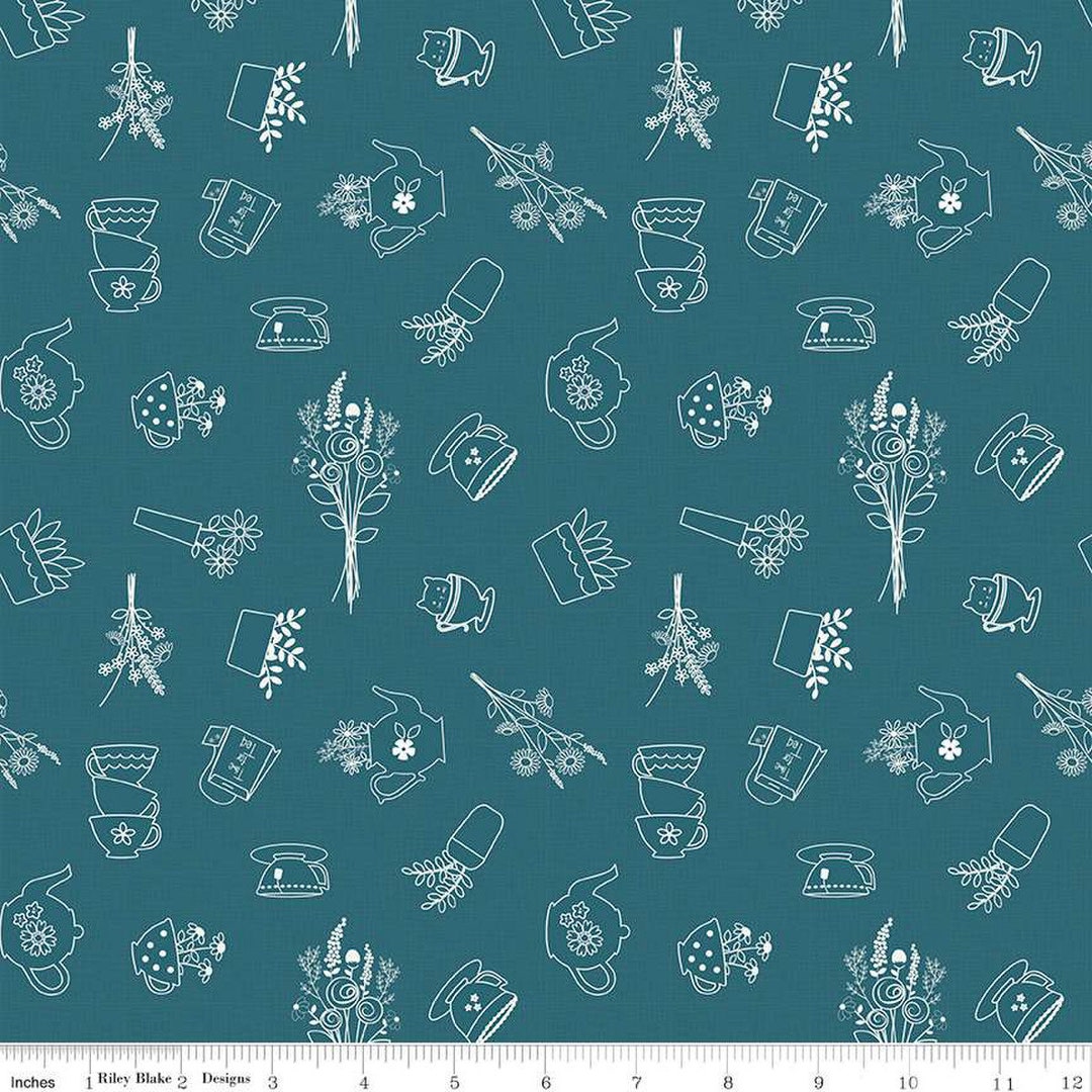 Afternoon Tea - Sketches Colonial Blue - C14031R-COLBLUE - 1/4 Yard ...