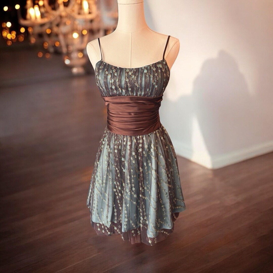 Vtg Y2K Morgan & Co Prom Dress Goth Grunge Vampy Mesh Green Brown 5/6 ...