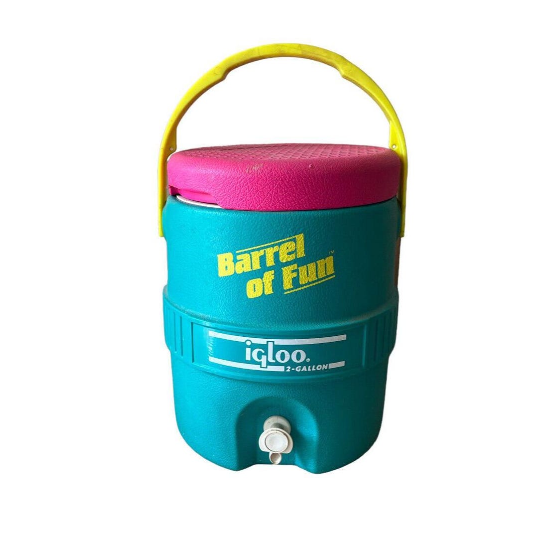 Vintage Igloo 2-gallon Barrel of Fun Turquoise Pink Yellow Retro Drink ...