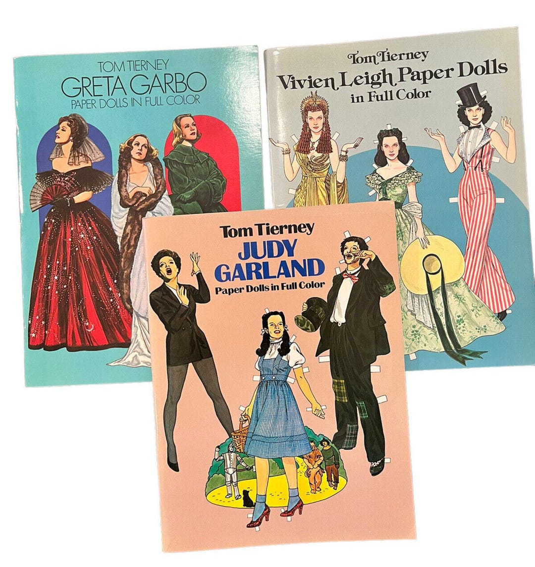 Lot of 3 Tom Tierney Paper Doll Books Judy Garland Greta Garbo Vivian ...